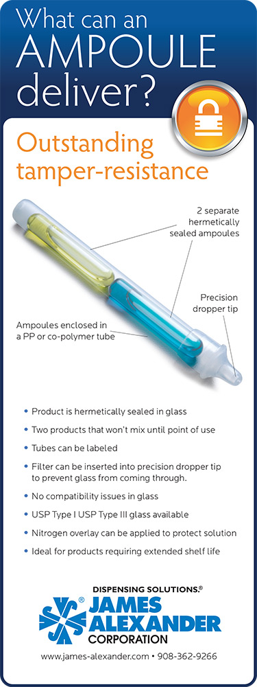 Glass Ampoule Packages for Single Use, Tamper Resistant Packaging